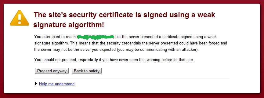 Chrome ‘Weak Signature Algorithm’ Solved